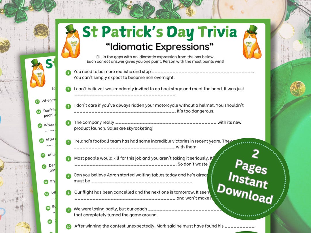 St. Patrick's Day Idioms Trivia Game: Printable Family Quiz (PDF) - Etsy