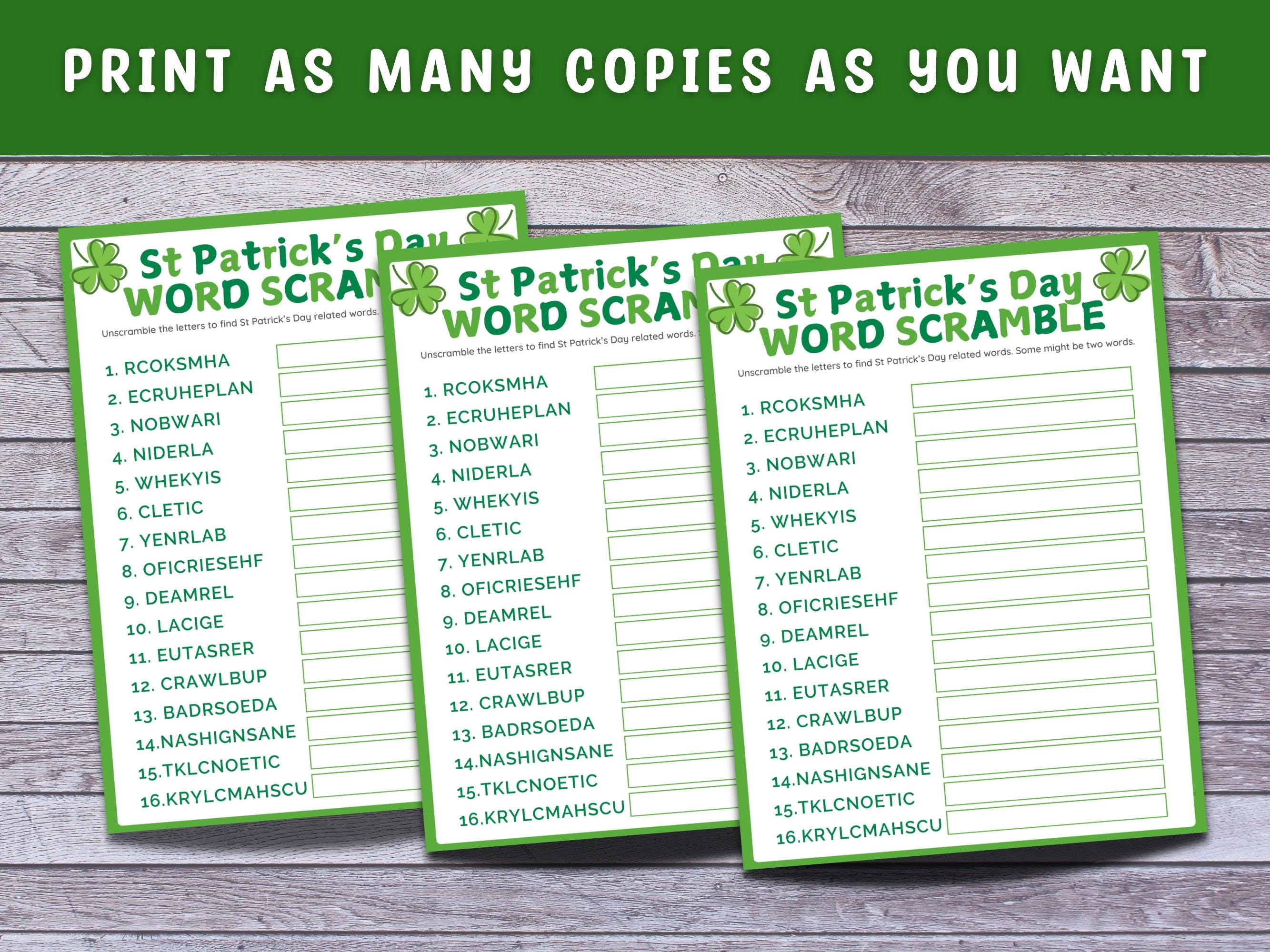 St Patricks Day Word Scramble, Printable Word Puzzles, St Patricks ...