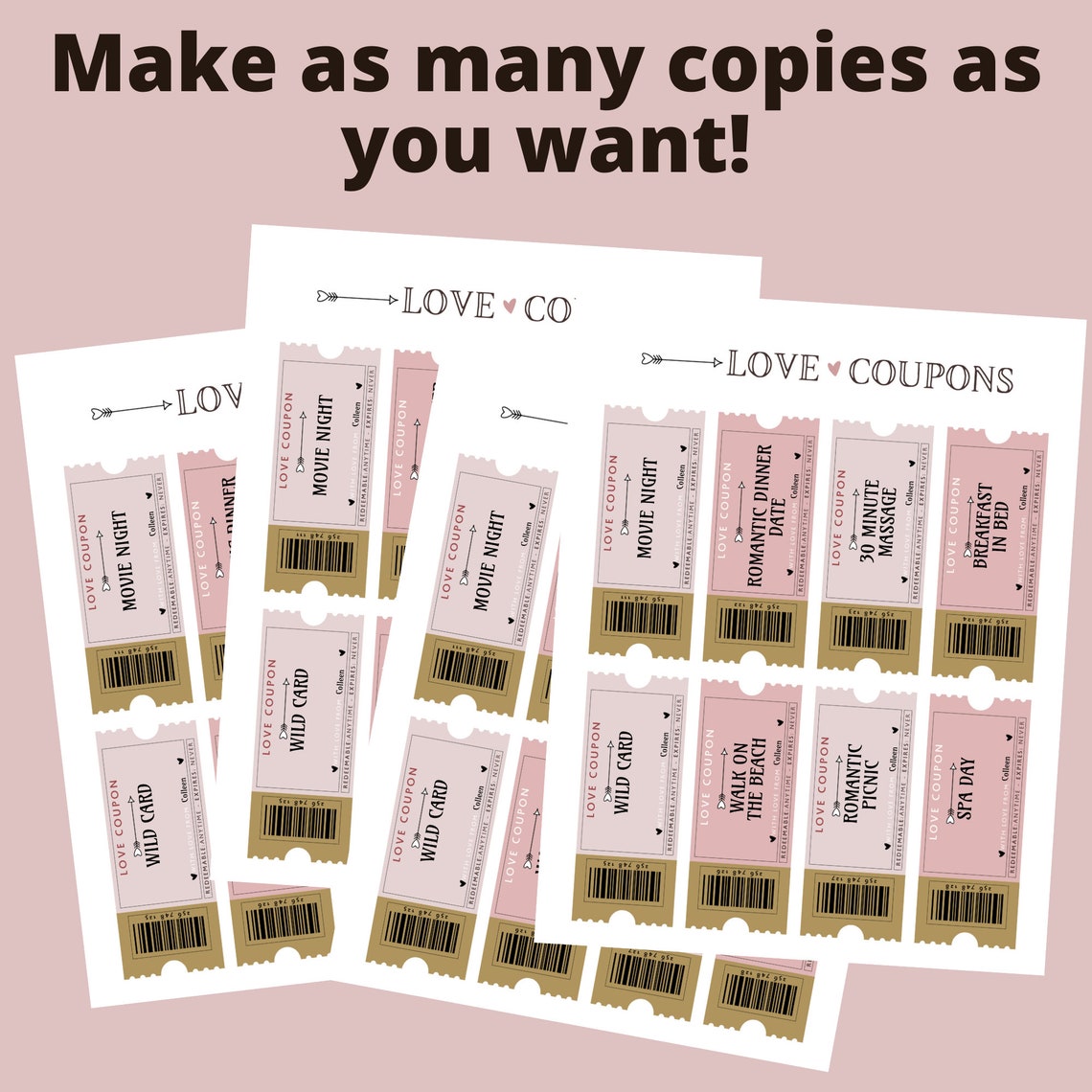 EDITABLE Valentine's Day Love Coupons Gift Voucher Fully | Etsy