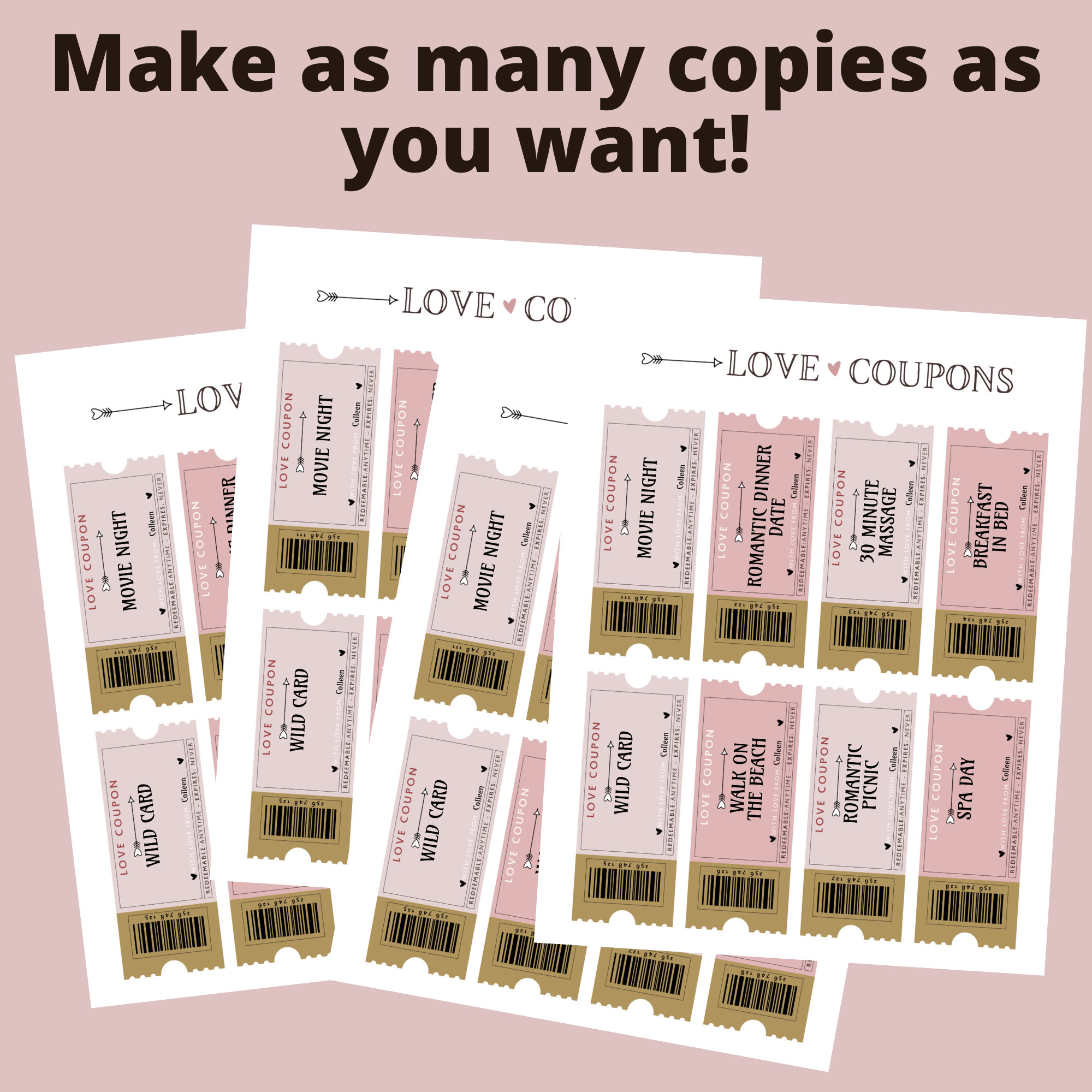 EDITABLE Valentine's Day Love Coupons Gift Voucher, Fully Custom ...