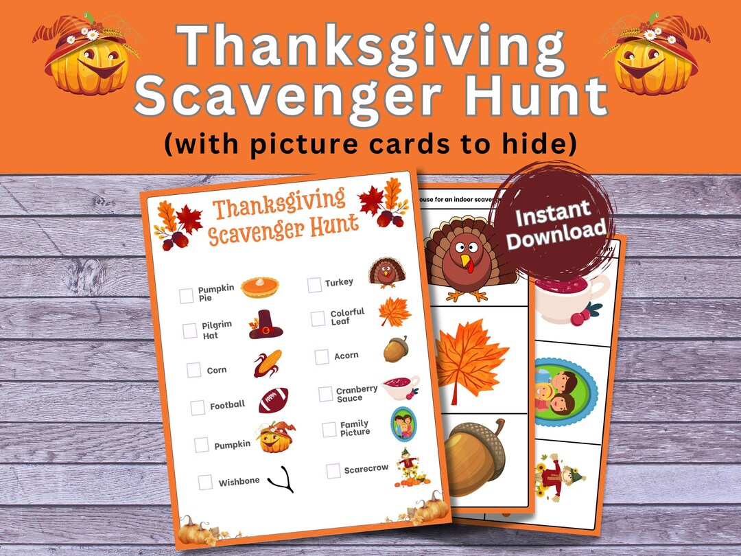 Printable Indoor Treasure Hunt for Kids, Thanksgiving Scavenger Hunt ...