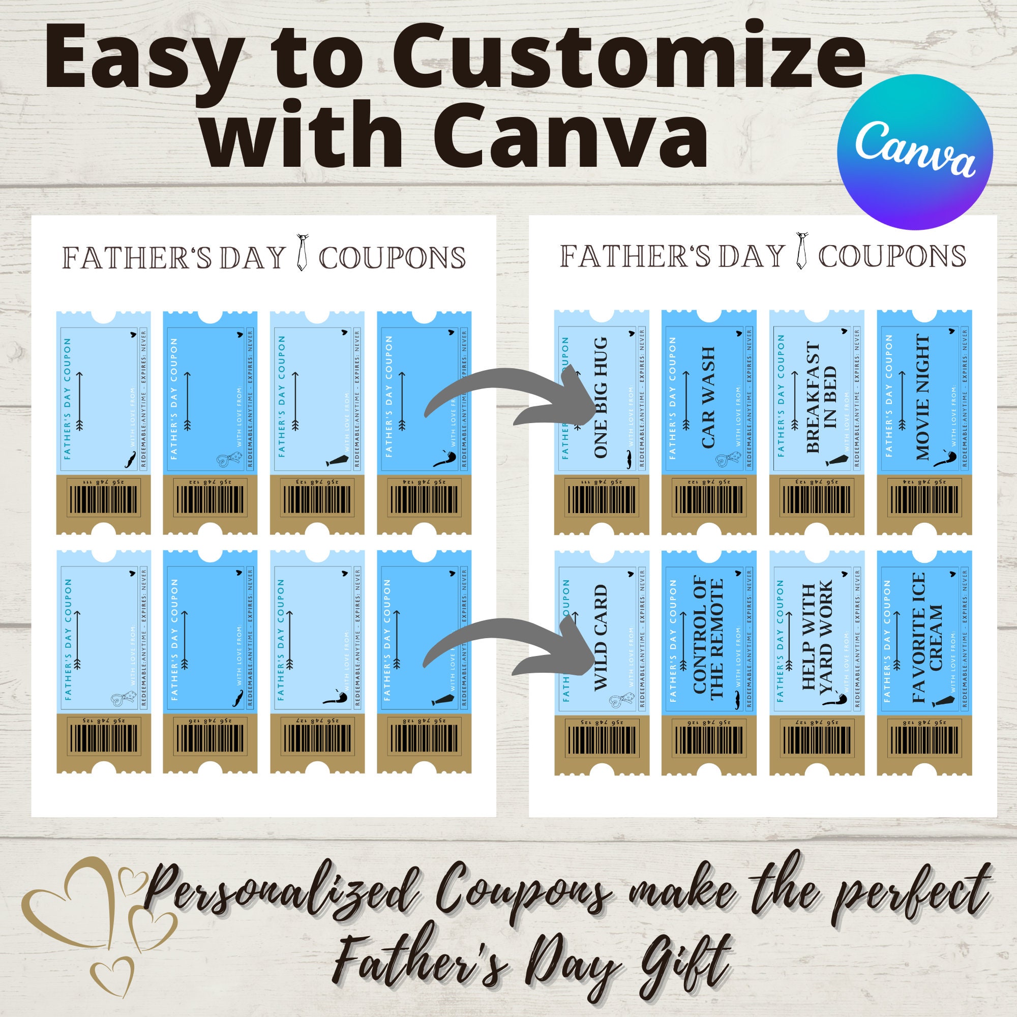 Editable Coupon Book for Dad, Printable Father's Day Coupons, Father's ...