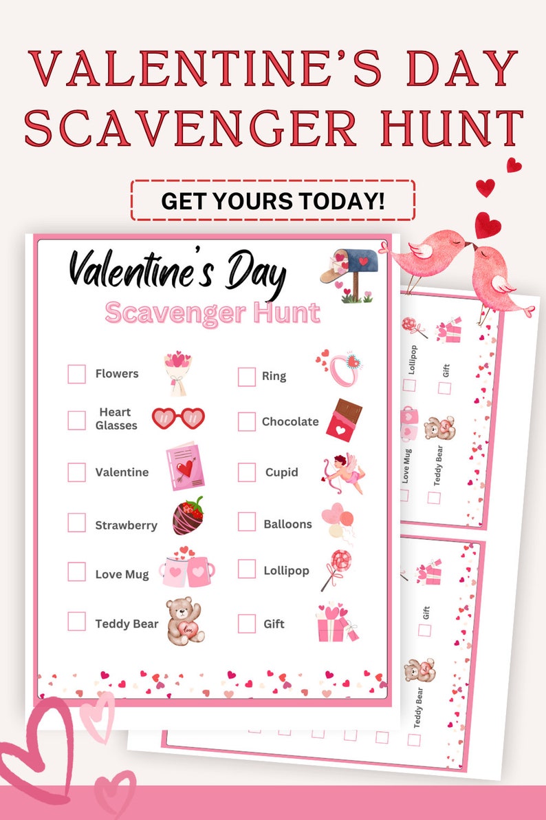 Valentines Day Scavenger Hunt for Kids School, Outdoor Valentines ...