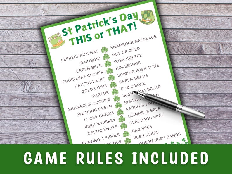 St Patricks Day This or That Game, Would You Rather, St Patricks Party ...