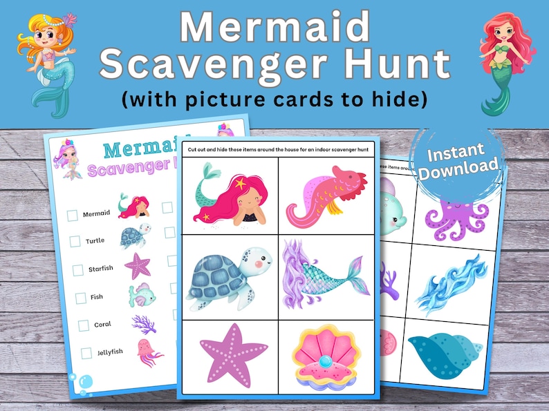 Mermaid Scavenger Hunt, Printable Treasure Hunt for Kids, Fun Birthday ...