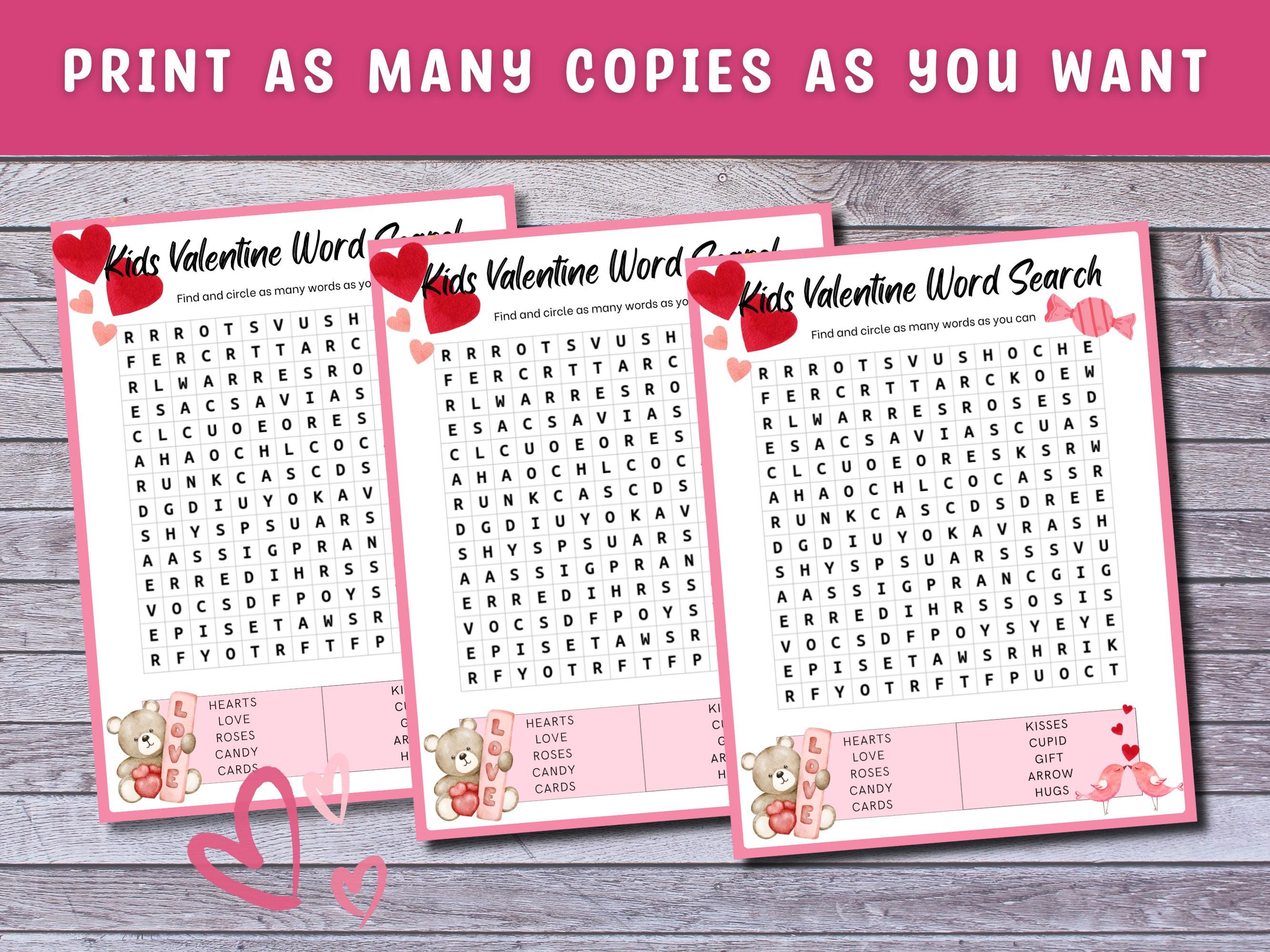 Valentines Day Word Search, Printable Valentine Games, Valentines Day ...