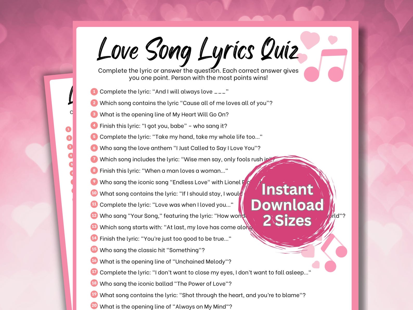 Valentine Finish the Lyrics Game Love Song, Guess the Lyrics, Name That ...