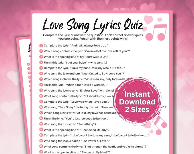 Love Songs Finish the Lyrics Game, Valentine’s Music Trivia, Fun Group ...