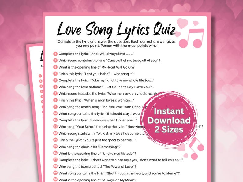 Valentine Finish the Lyrics Game Love Song, Guess the Lyrics, Name That ...