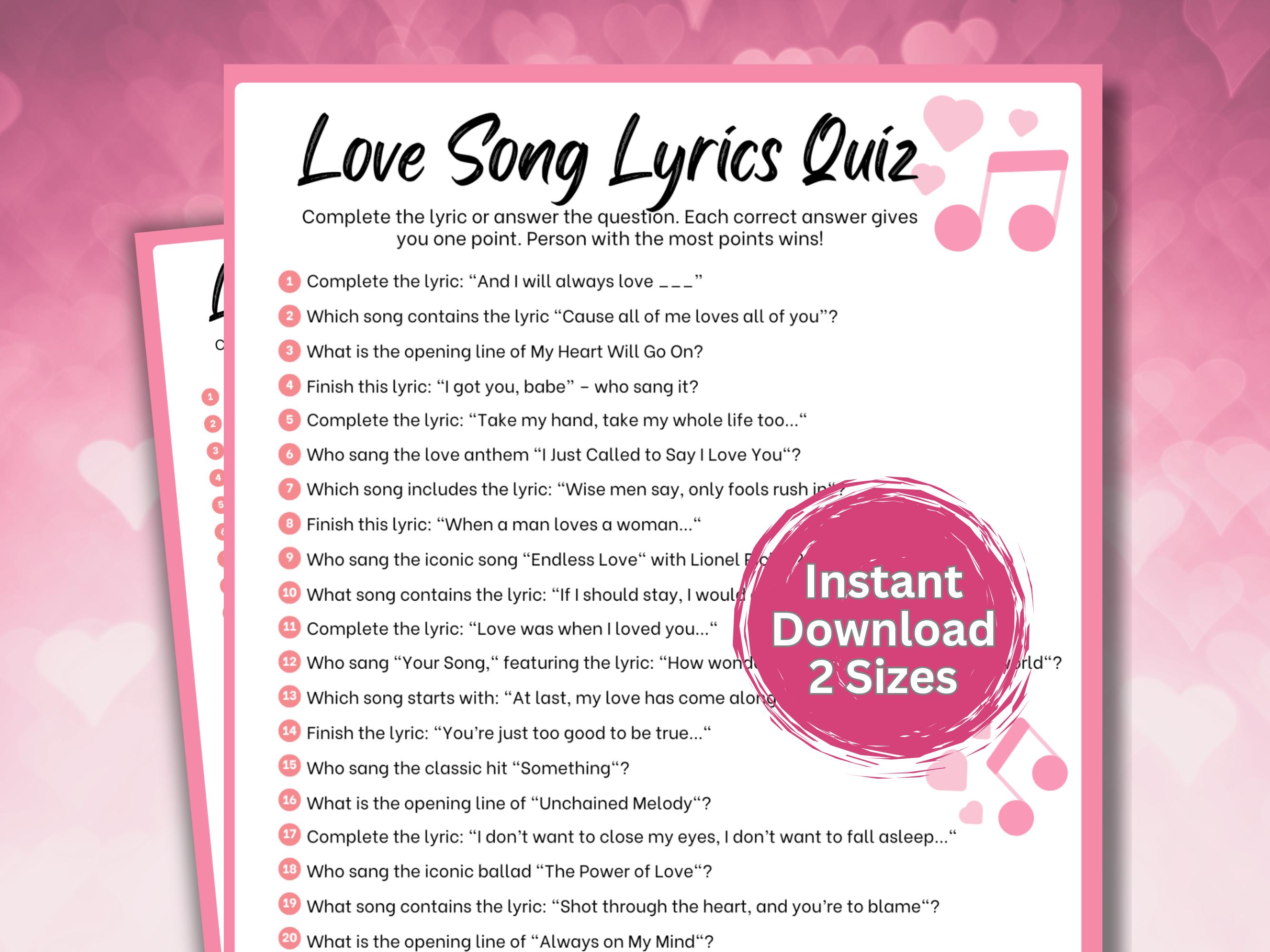 Valentine Finish the Lyrics Game Love Song, Guess the Lyrics, Name That ...