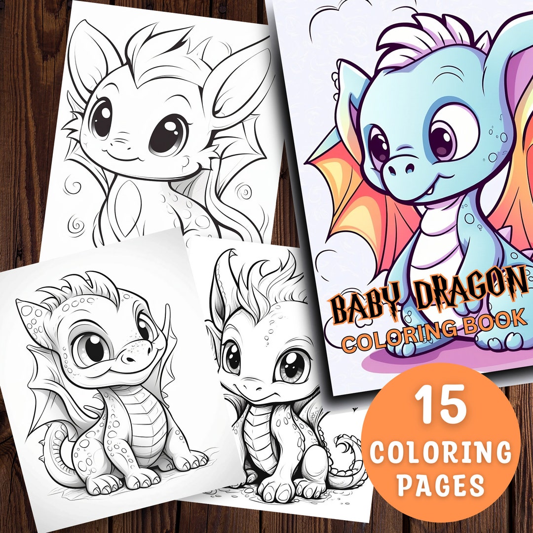 Baby Woodland Dragon Coloring Book, Adults + Kids, Digital Download ...