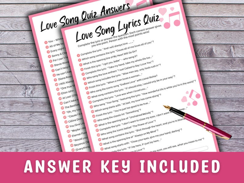 Valentine Finish the Lyrics Game Love Song, Guess the Lyrics, Name That ...