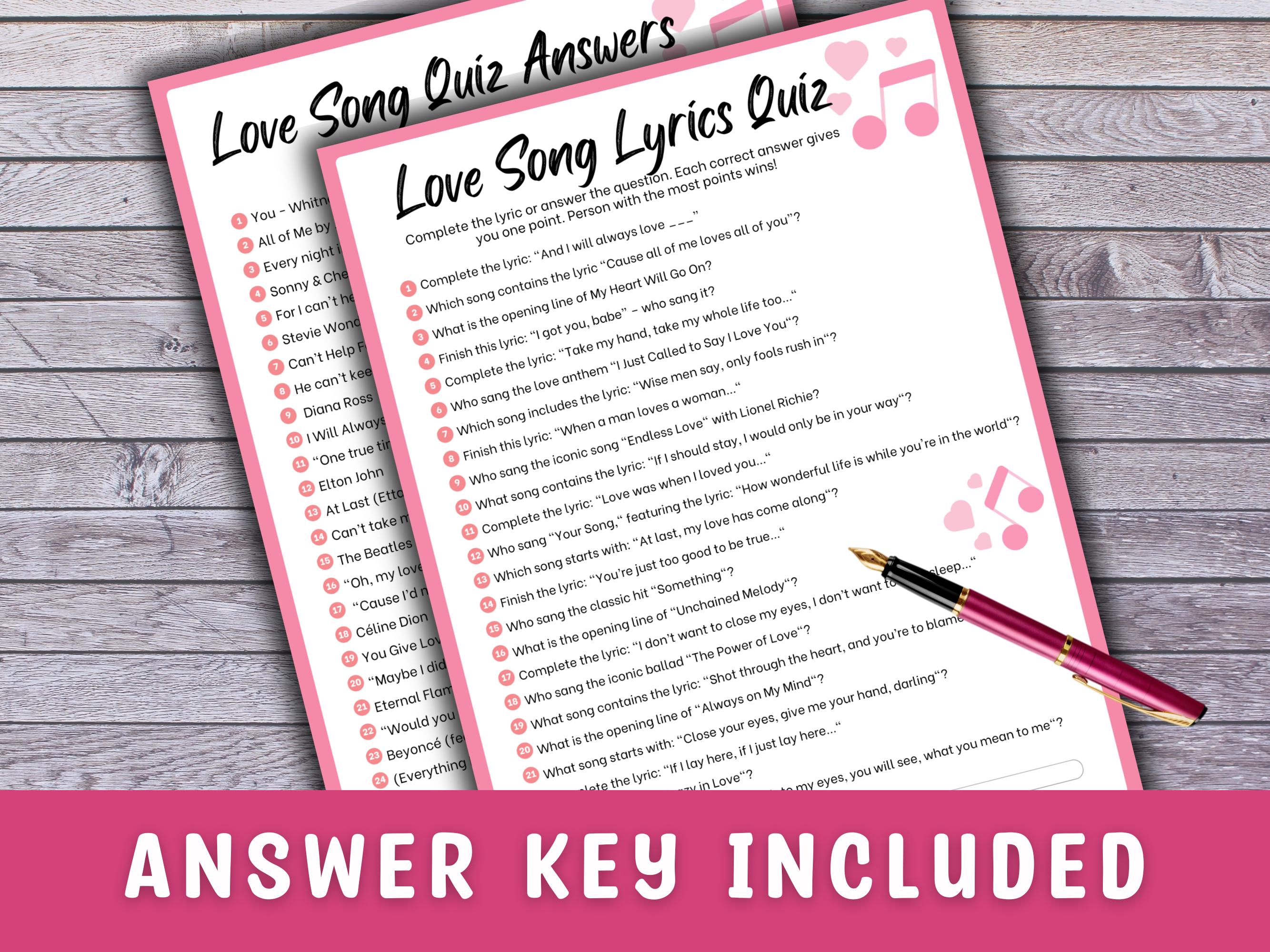 Valentine Finish the Lyrics Game Love Song, Guess the Lyrics, Name That ...