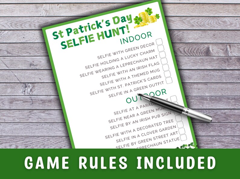 St Patricks Day Selfie Scavenger Hunt, St Patricks Party Games, Photo ...