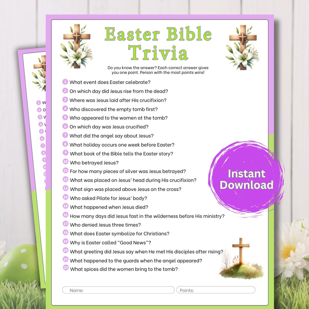Easter Bible Trivia Game Printable | Christian Quiz | Resurrection of ...