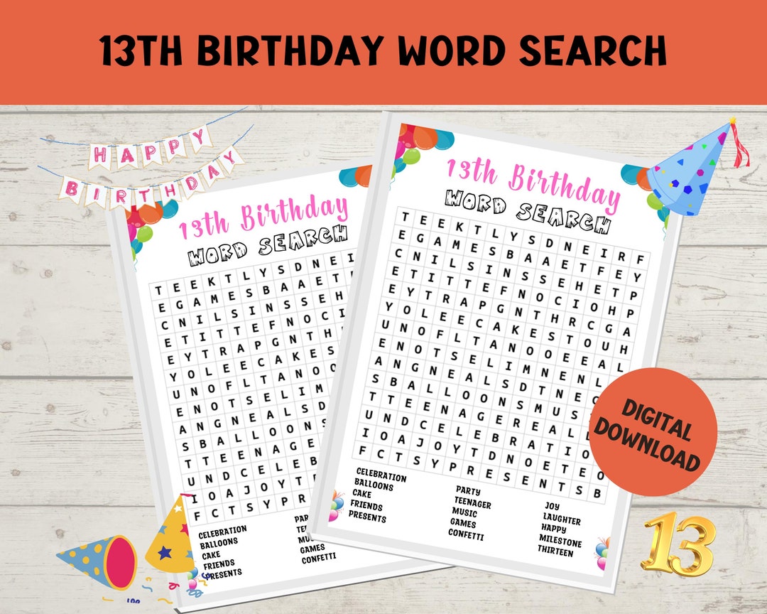 13th Birthday Printable, 13th Birthday Party, Instant Download, Happy ...