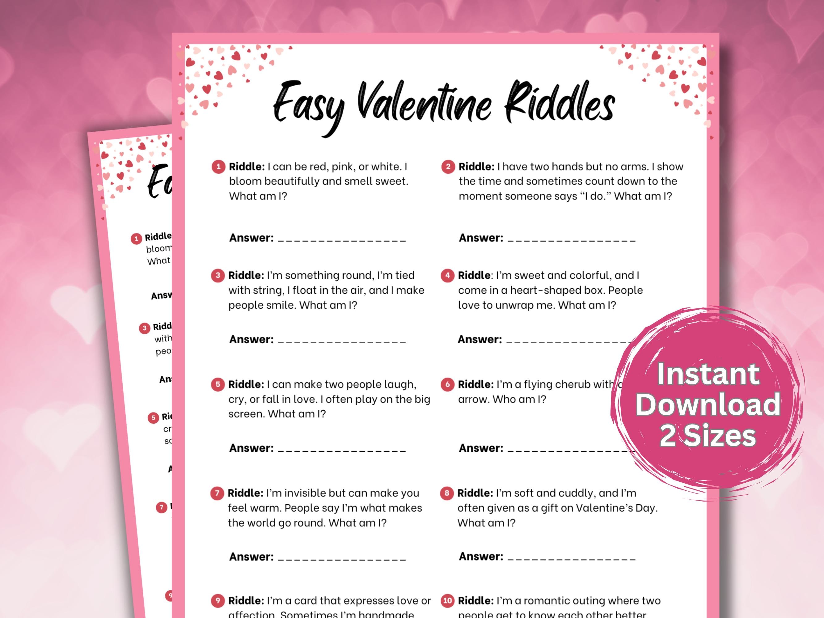 Valentine Riddles | Printable Valentine Games | Valentines Day Activity ...