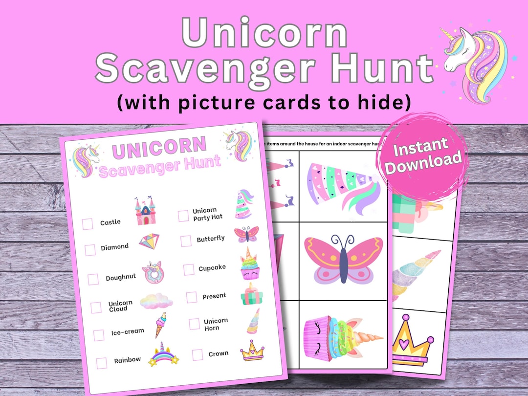 Unicorn Scavenger Hunt: Printable Birthday Party Game (digital Download ...