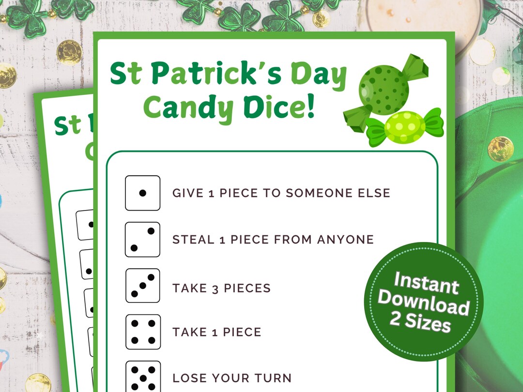 St Patricks Day Candy Dice Games Printable, Classroom Activities, Candy ...