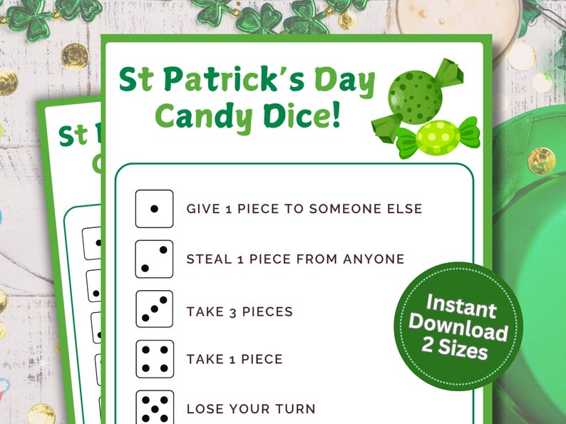 St Patricks Day Candy Dice Games Printable, Classroom Activities, Candy ...