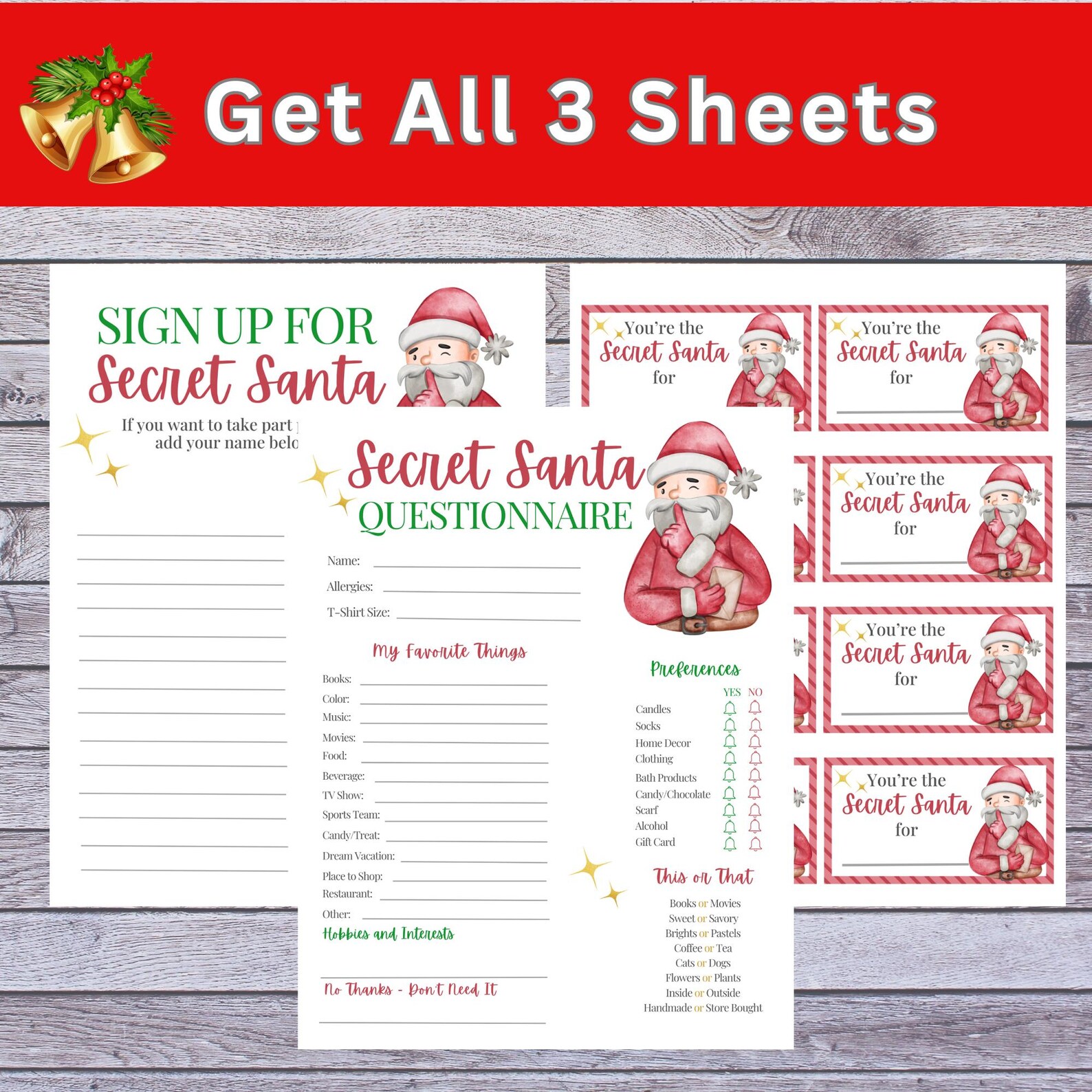 Secret Santa Questionnaire Printable, Holiday Gift Exchange Ideas ...