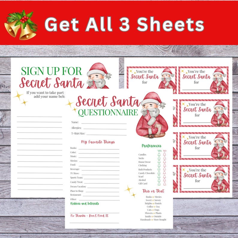 Secret Santa Questionnaire Printable, Holiday Gift Exchange Ideas ...