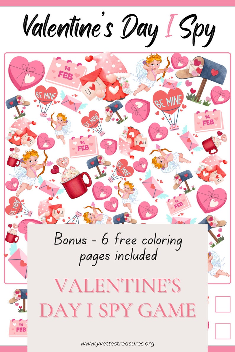 Valentine's Day I Spy Game, Kids Activity Sheet (PDF) - Etsy