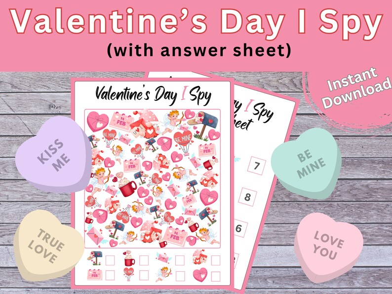 Valentine's Day I Spy Game, Kids Activity Sheet (PDF) - Etsy