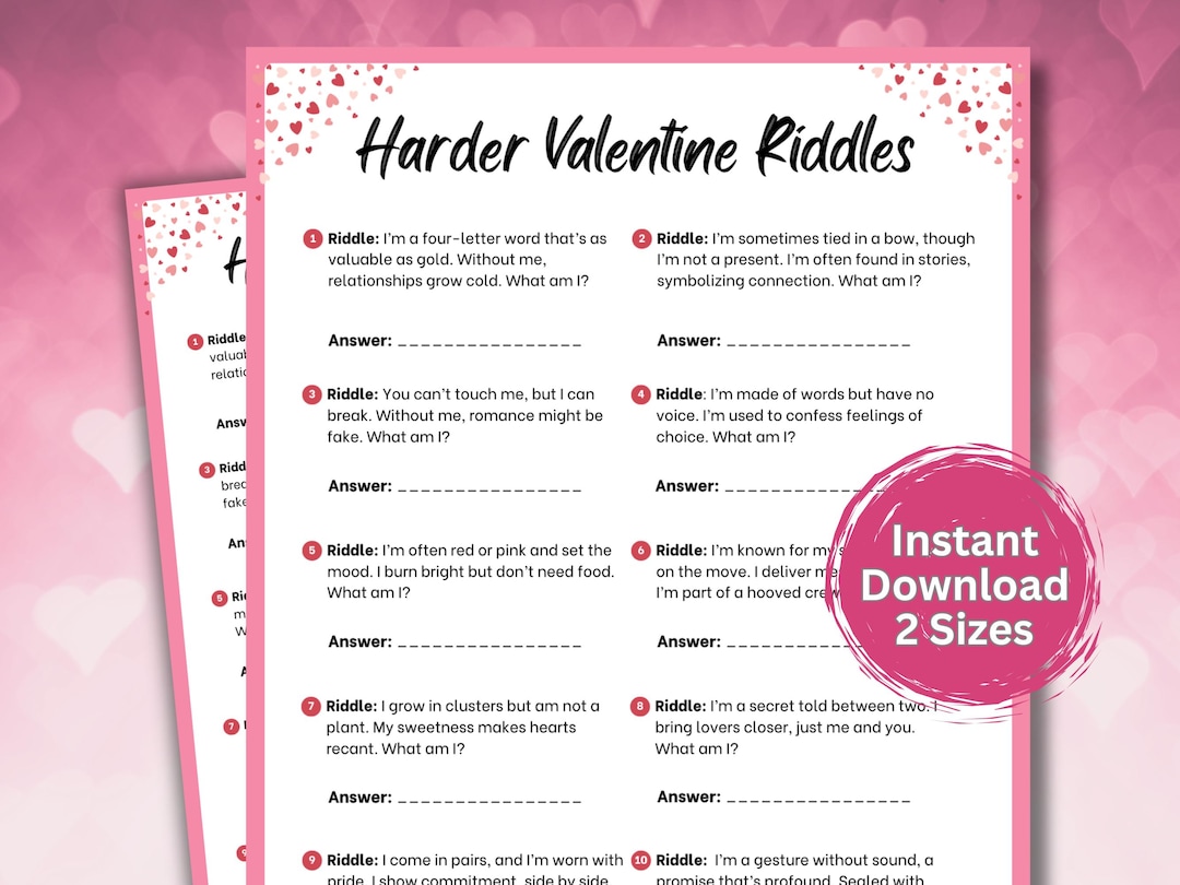 Valentines Day Riddles | Printable Valentine Games | Valentines Day ...