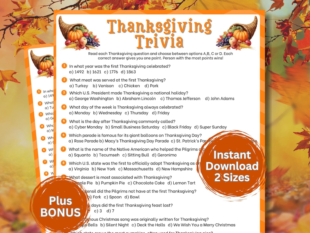 Thanksgiving Trivia Game, Autumn Holiday Quiz, Seniors Game for Fall ...