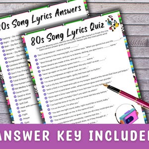 1980s Finish the Lyrics Quiz, 80s Trivia Game, Name That Tune, Name ...