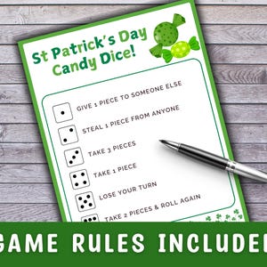 St Patricks Day Candy Dice Games Printable, Classroom Activities, Candy ...