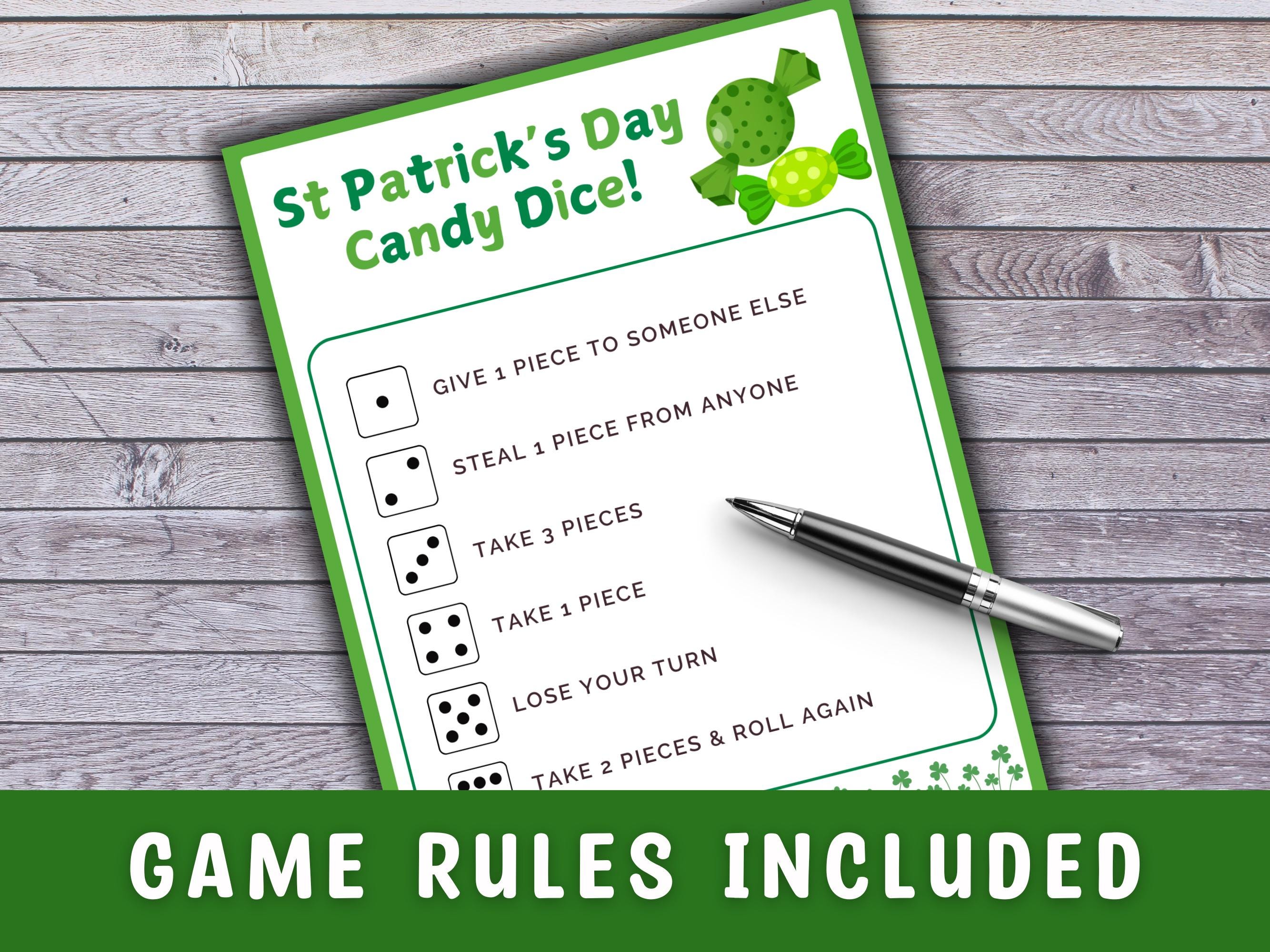 St Patricks Day Candy Dice Games Printable, Classroom Activities, Candy ...