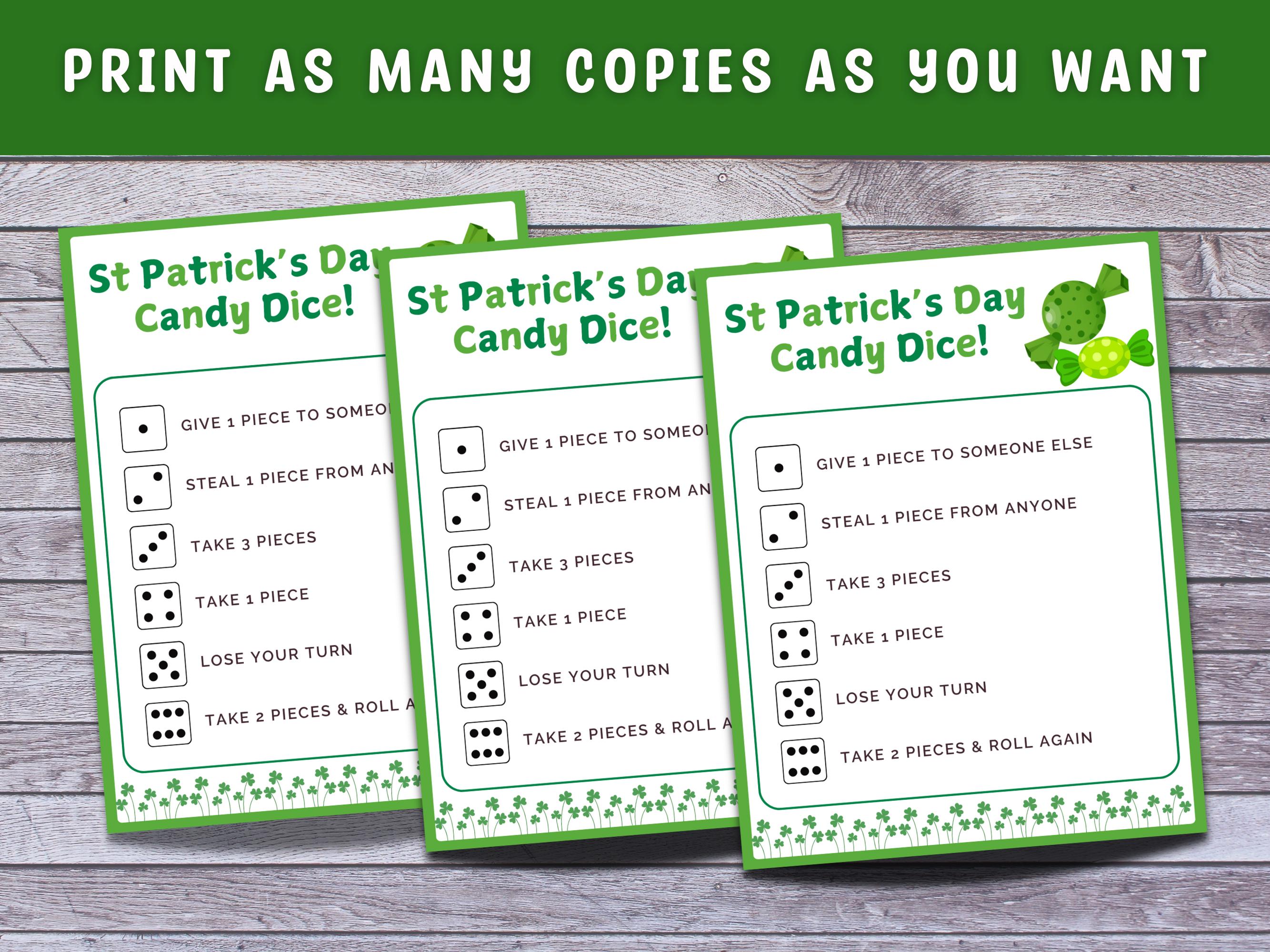 St Patricks Day Candy Dice Games Printable, Classroom Activities, Candy ...