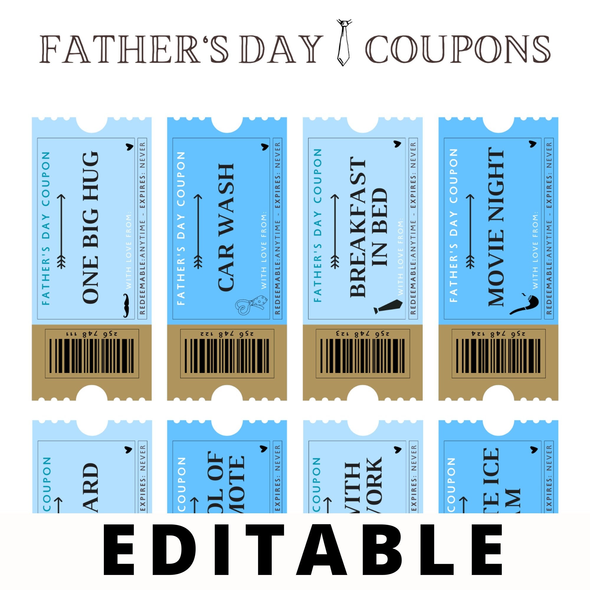 Editable Coupon Book for Dad, Printable Father's Day Coupons, Father's ...