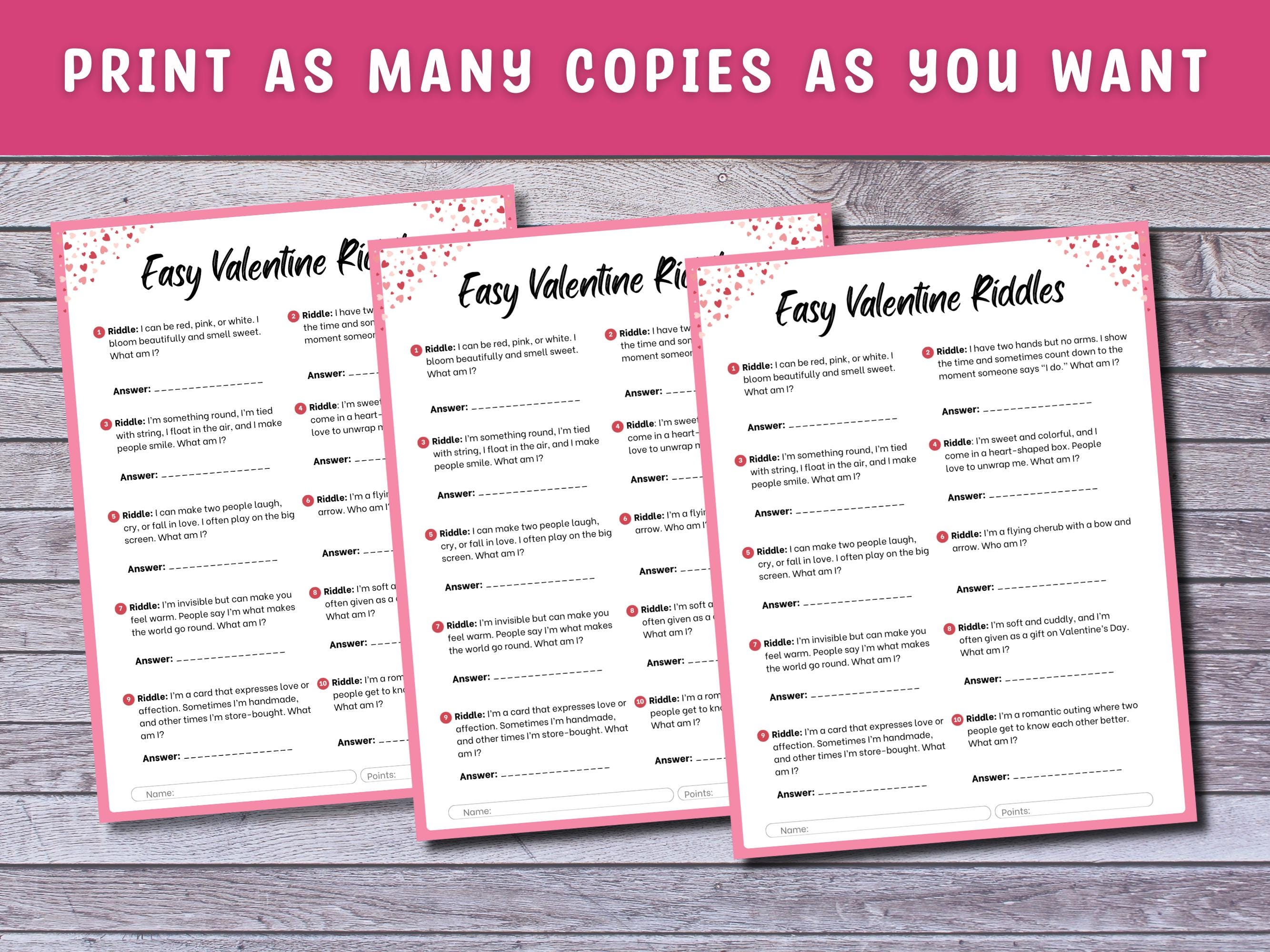 Valentine Riddles | Printable Valentine Games | Valentines Day Activity ...