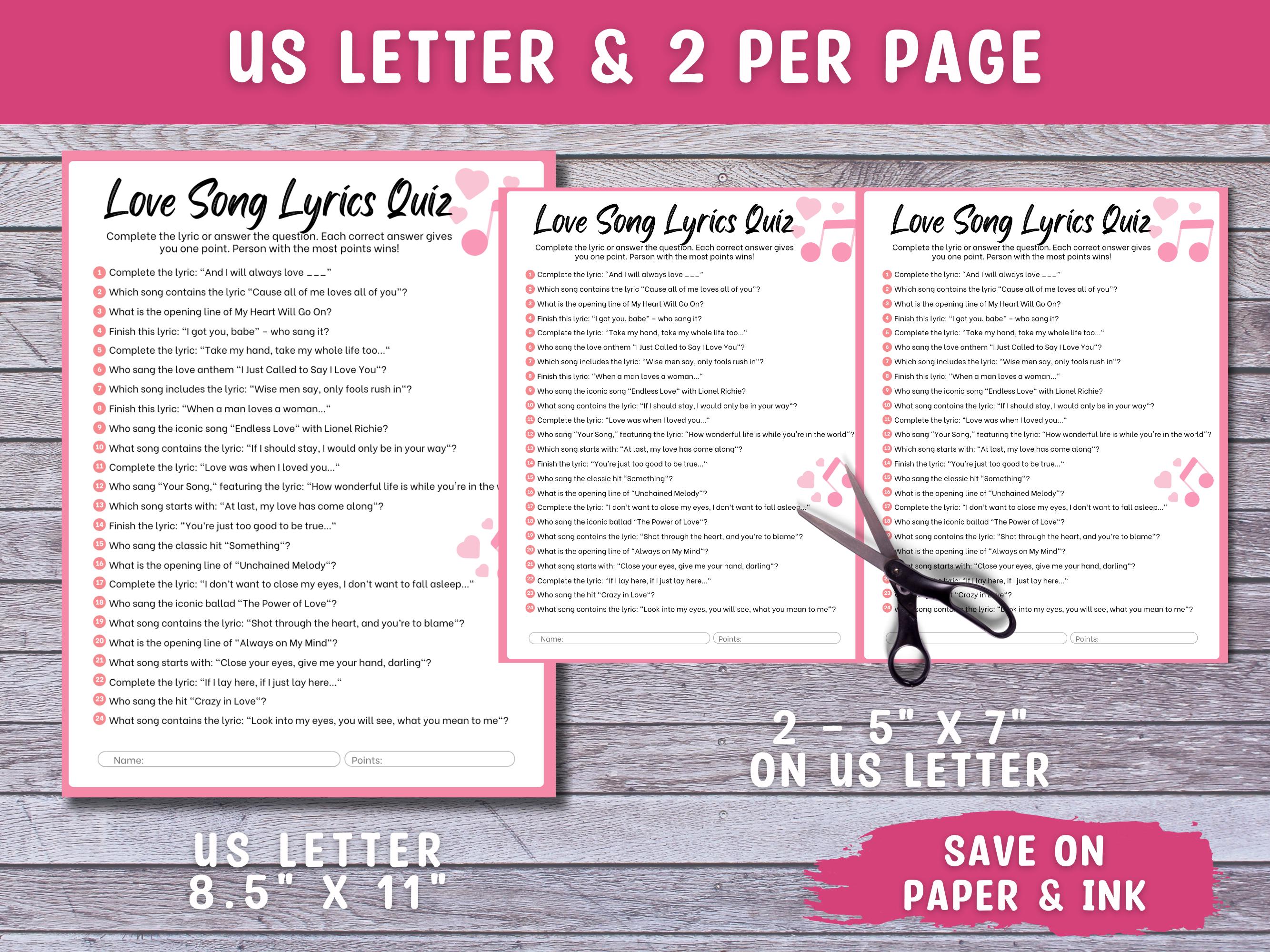 Valentine Finish the Lyrics Game Love Song, Guess the Lyrics, Name That ...