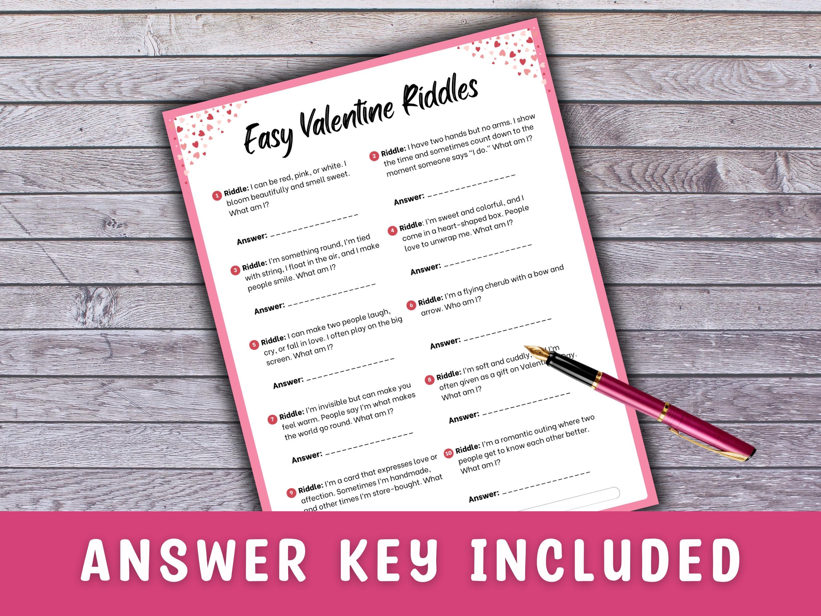 Valentine Riddles | Printable Valentine Games | Valentines Day Activity ...