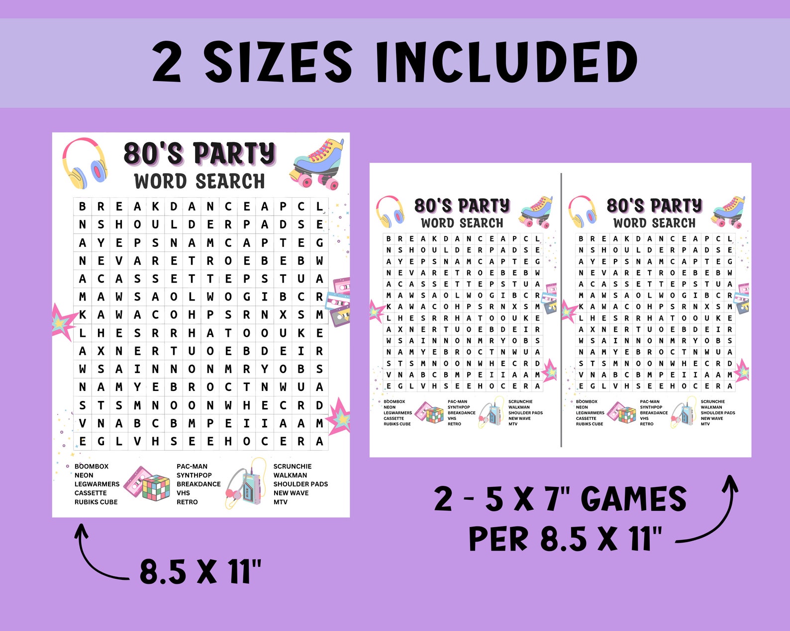 80s Party Word Search Game, Printable Birthday Activity (digital PDF ...