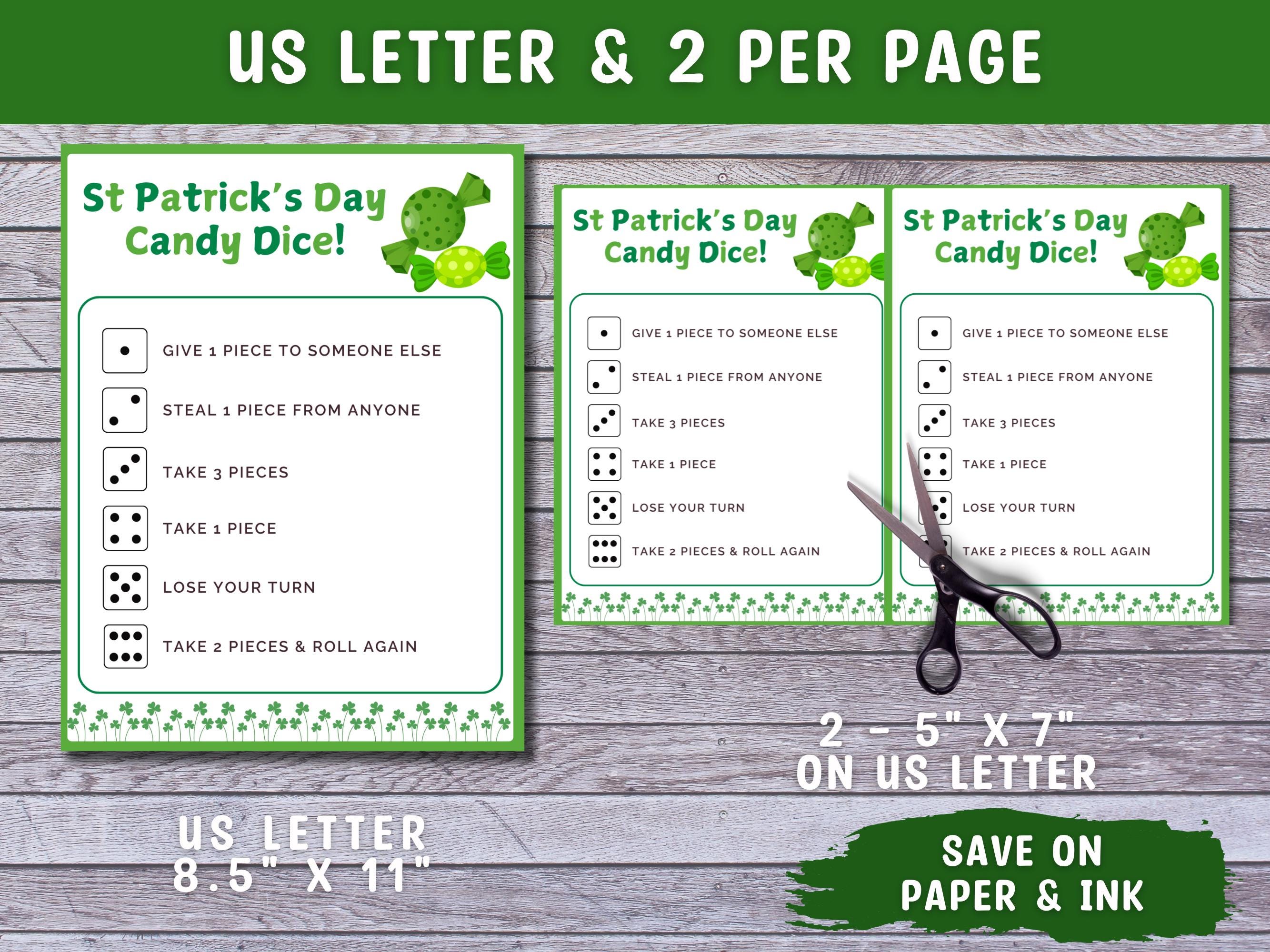 St Patricks Day Candy Dice Games Printable, Classroom Activities, Candy ...