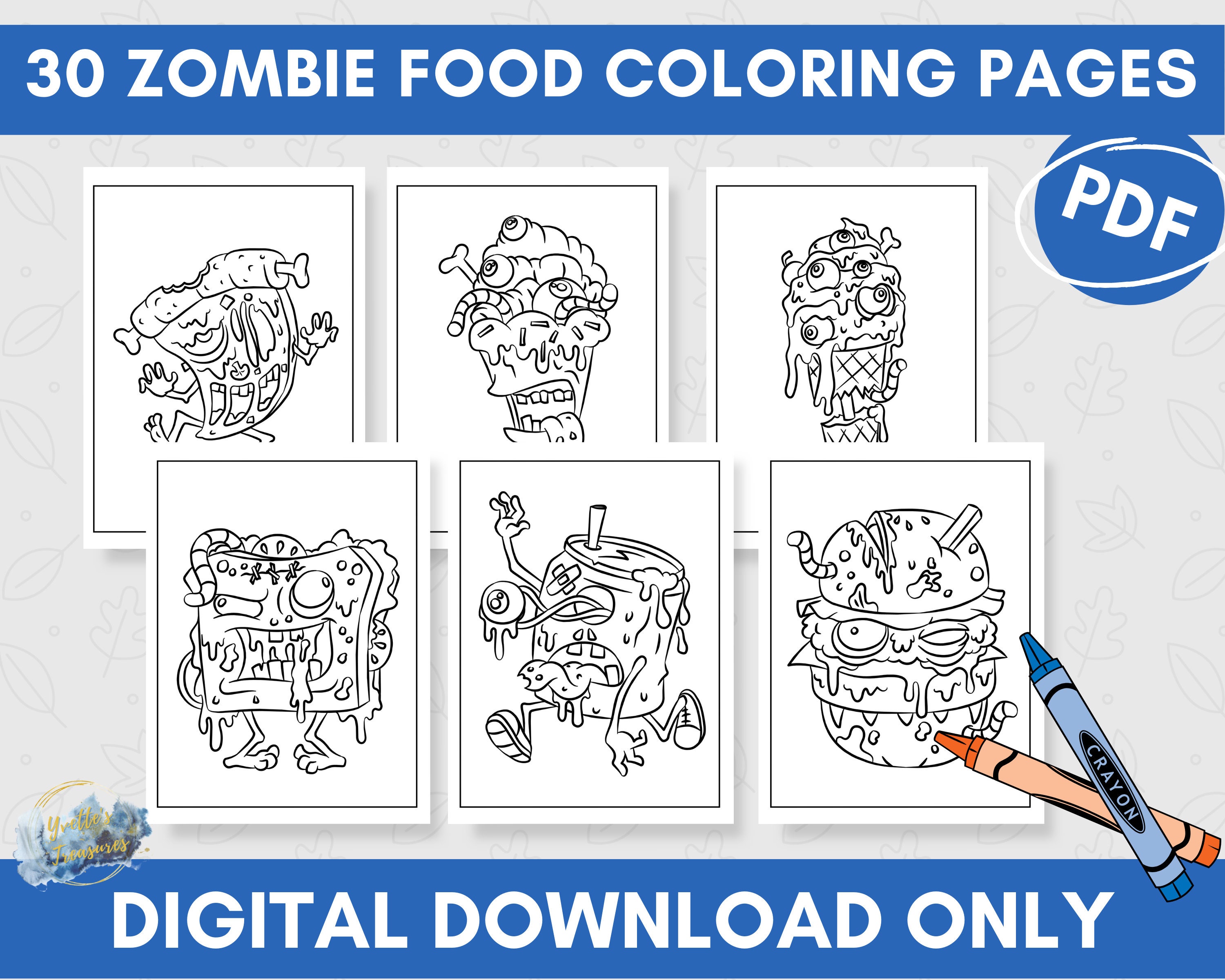 Zombie Food Coloring Pages: Halloween Printable Activity (digital ...
