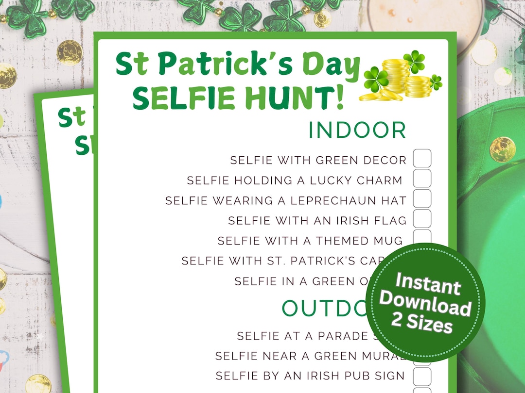 St Patricks Day Selfie Scavenger Hunt, St Patricks Party Games, Photo ...