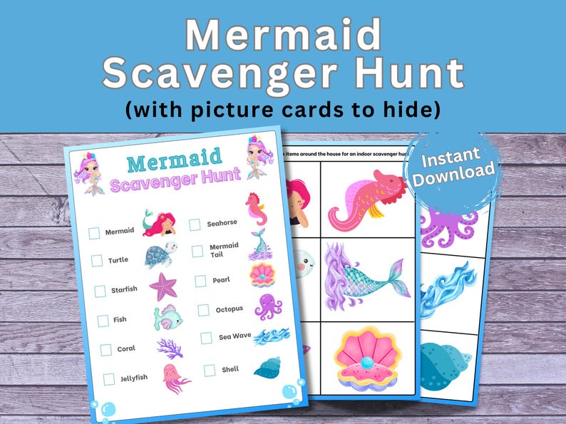 Mermaid Scavenger Hunt, Printable Treasure Hunt for Kids, Fun Birthday ...