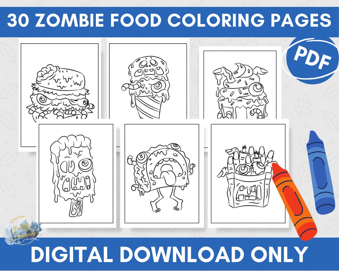 Zombie Food Coloring Pages: Halloween Printable Activity (digital ...