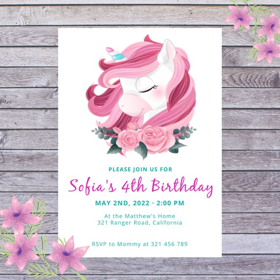 Unicorn Invitation Template Editable Unicorn Birthday | Etsy
