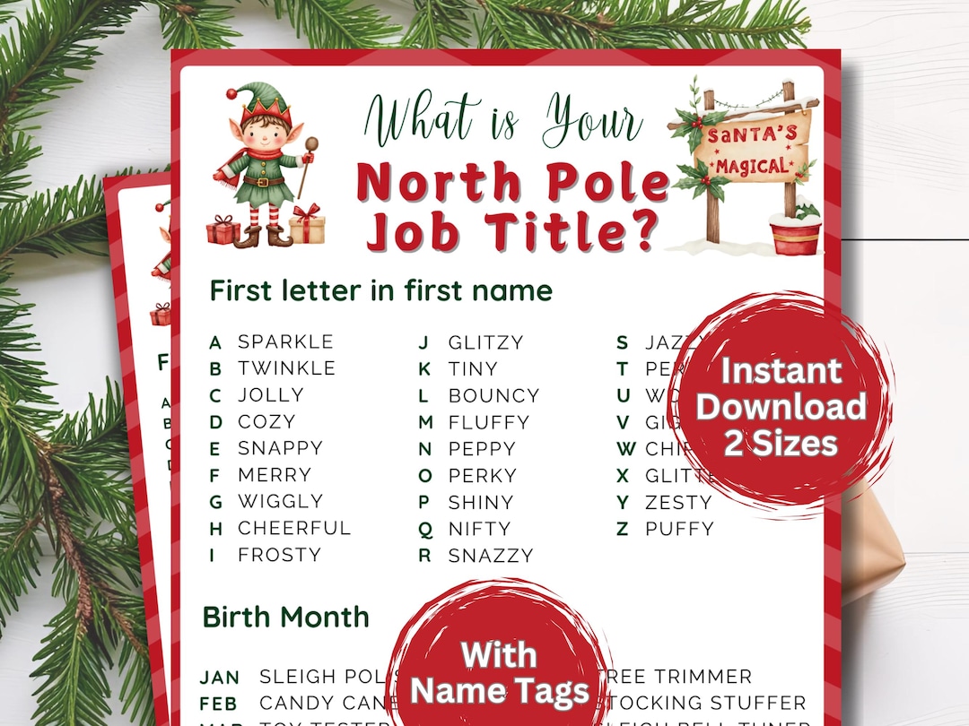 What is Your North Pole Job Title + Name Tags, Winter Name Games, Ice ...