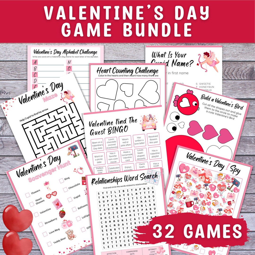 Valentines Day Printable Games, Valentines Games Bundle, Valentines ...