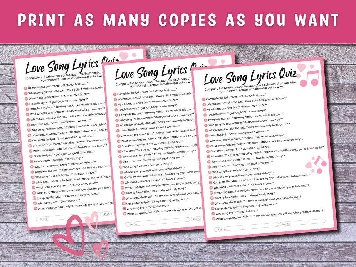 Valentine Finish the Lyrics Game Love Song, Guess the Lyrics, Name That ...