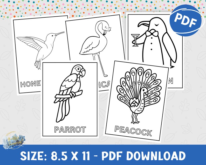 Cute Bird Coloring Pages, Preschool Kids Activity (digital Download) - Etsy