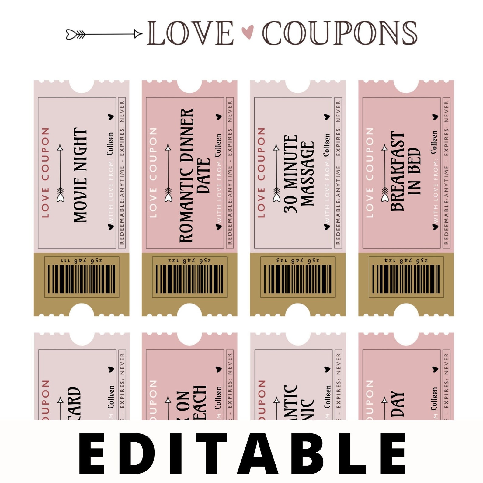 EDITABLE Valentine's Day Love Coupons Gift Voucher, Fully Custom ...